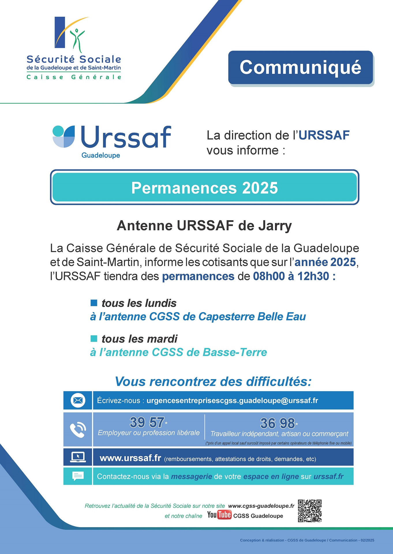 Permanences URSSAF à Capesterre-Belle-Eau et Basse-Terre